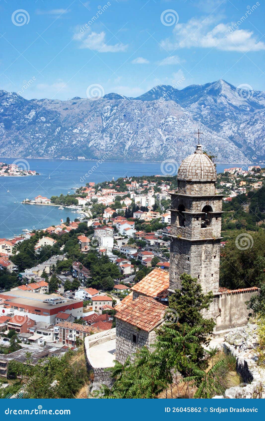 Boka Kotorska Bay stock photo. Image of fort, aerial - 26045862