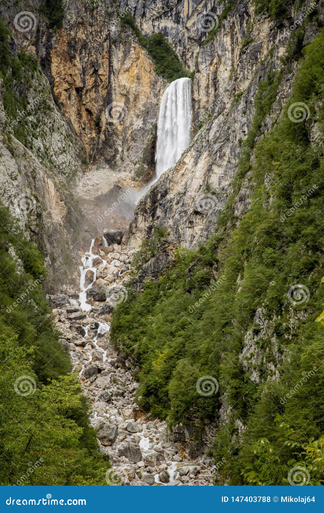 Boka waterfall in Slovenia stock photo. Image of water - 147403788
