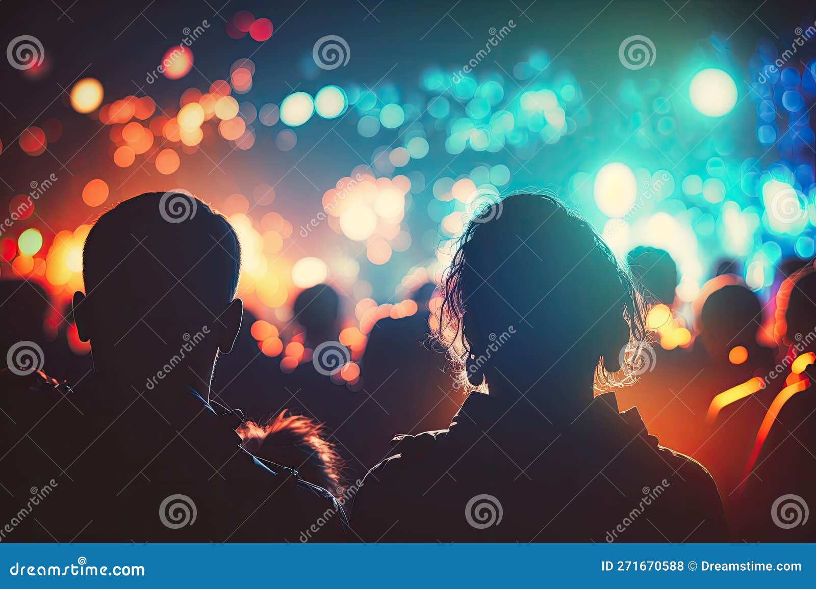 Bokeh Effect with Foreground Focus on Concertgoers Sitting in the ...
