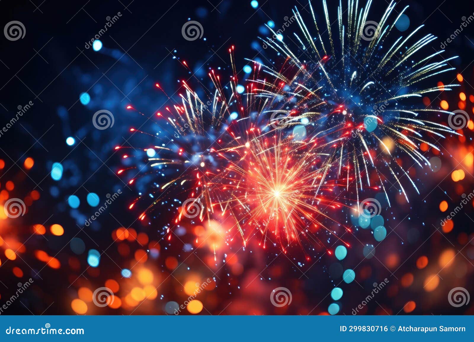 Bokeh Fireworks Lighting Up the Night Sky, AI Generative Stock ...