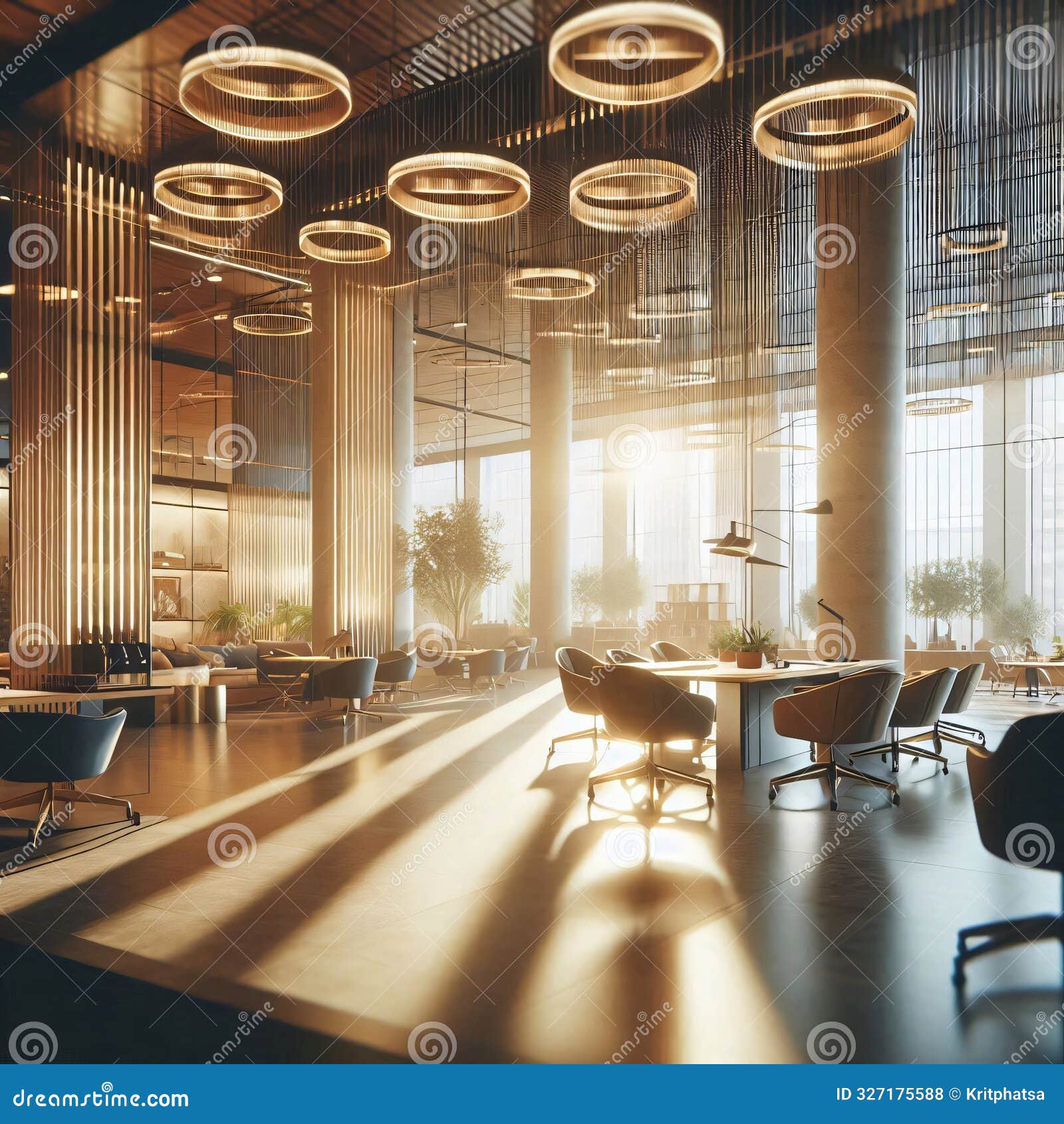 Empty Open Office Space, Abstract Light Blur Creates a Stylish Interior ...