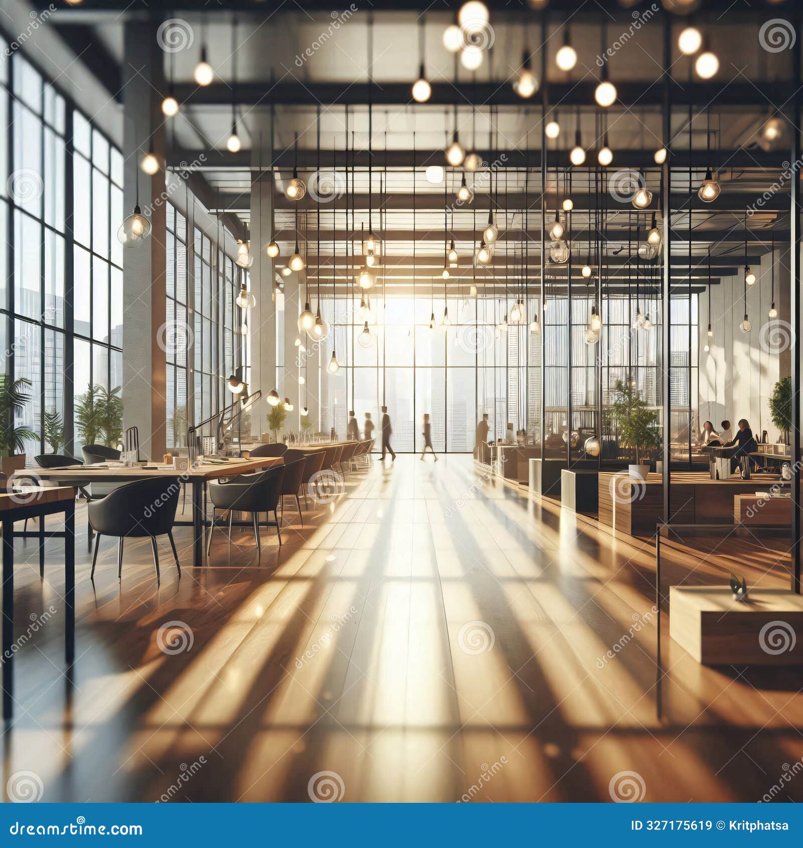 Empty Open Office Space, Abstract Light Blur Creates a Stylish Interior ...