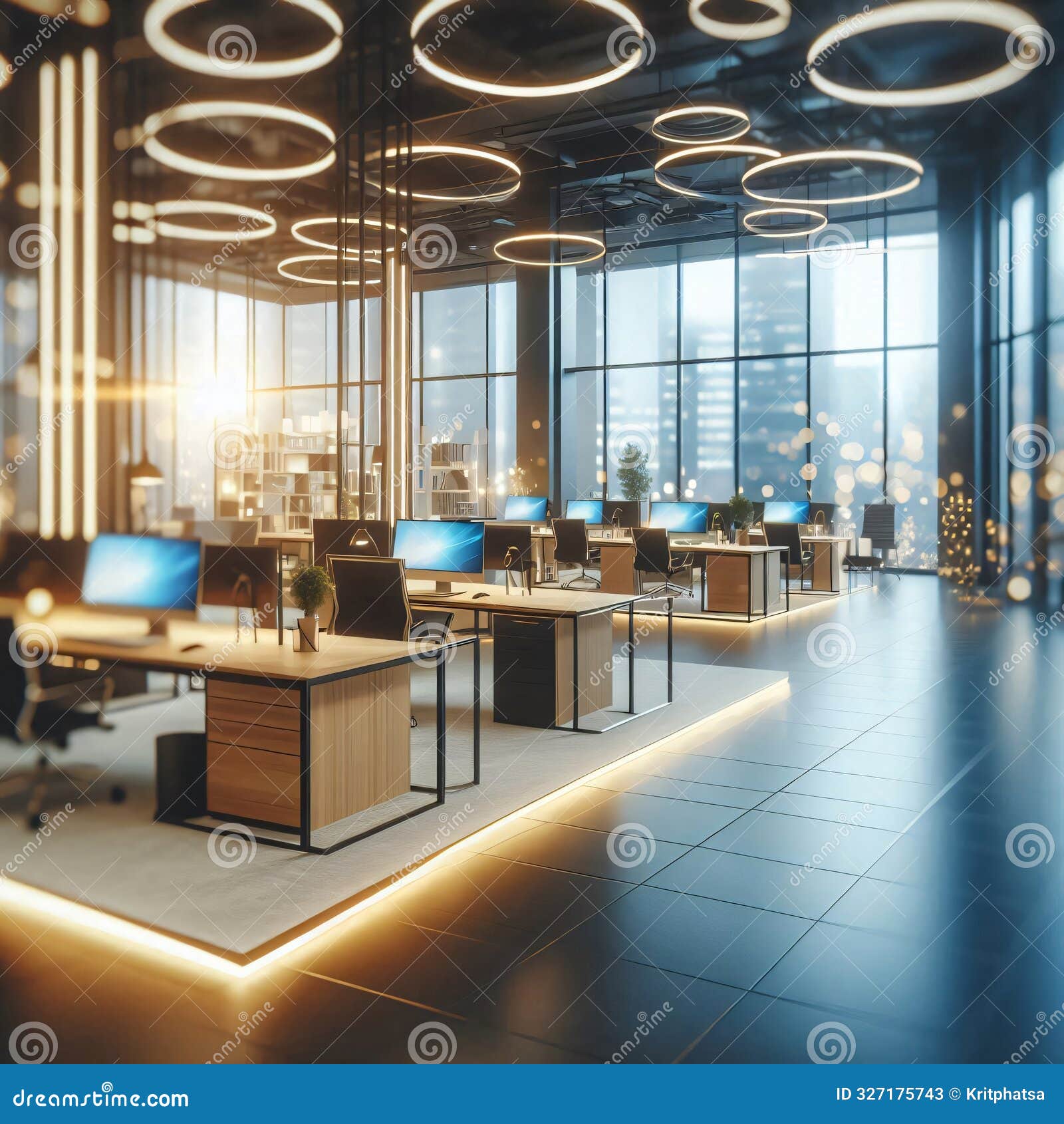 Empty Open Office Space, Abstract Light Blur Creates a Stylish Interior ...