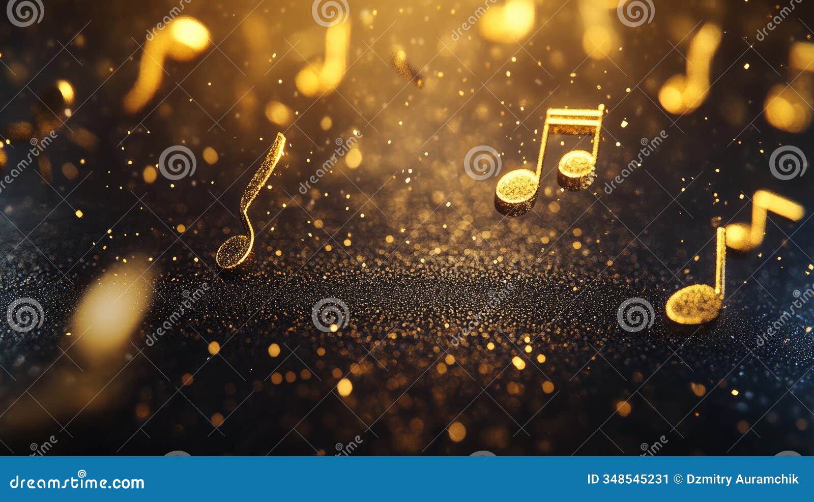 Bokeh Light Particles from Musical Notes in Motion, Displayed on a ...