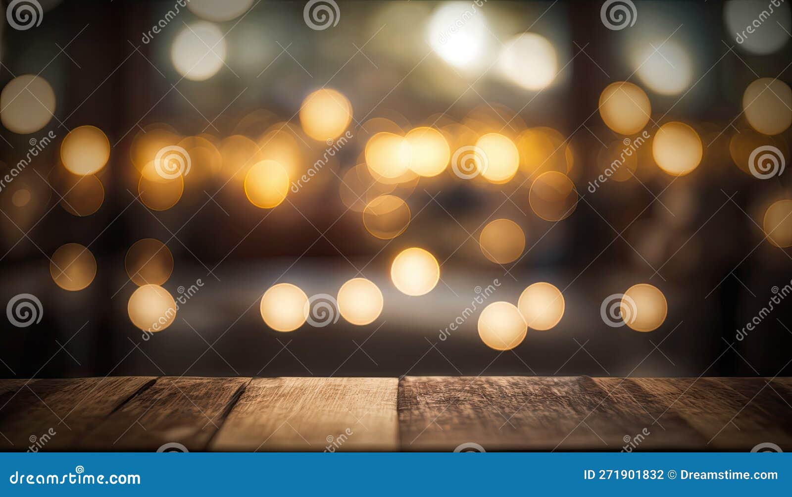 Bokeh Lights on a Blurred Background with an Empty Wooden Table in the ...