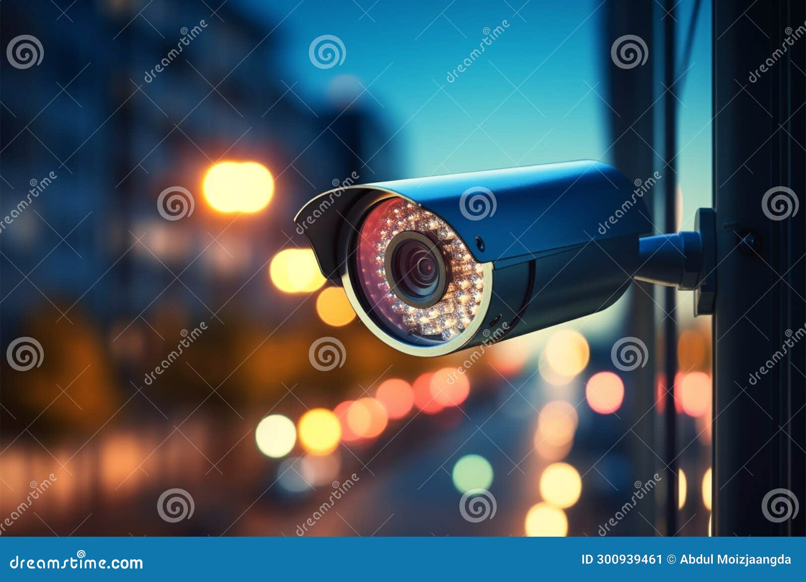 Bokeh Security CCTV Camera on Window with Defocused Light Backdrop ...
