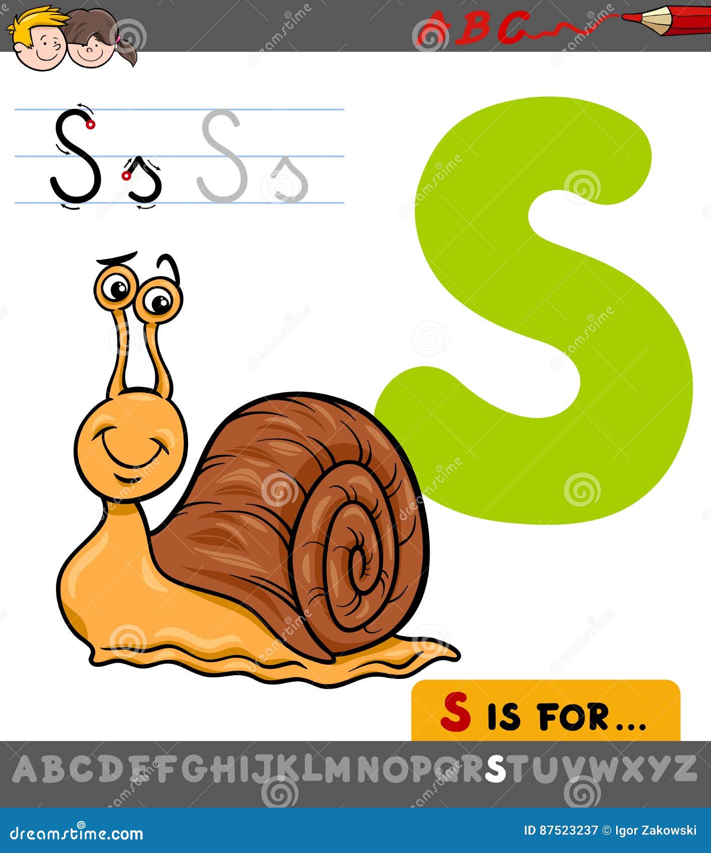 Bokstav S Med Tecknad Filmsnigeln Vektor Illustrationer - Illustration ...