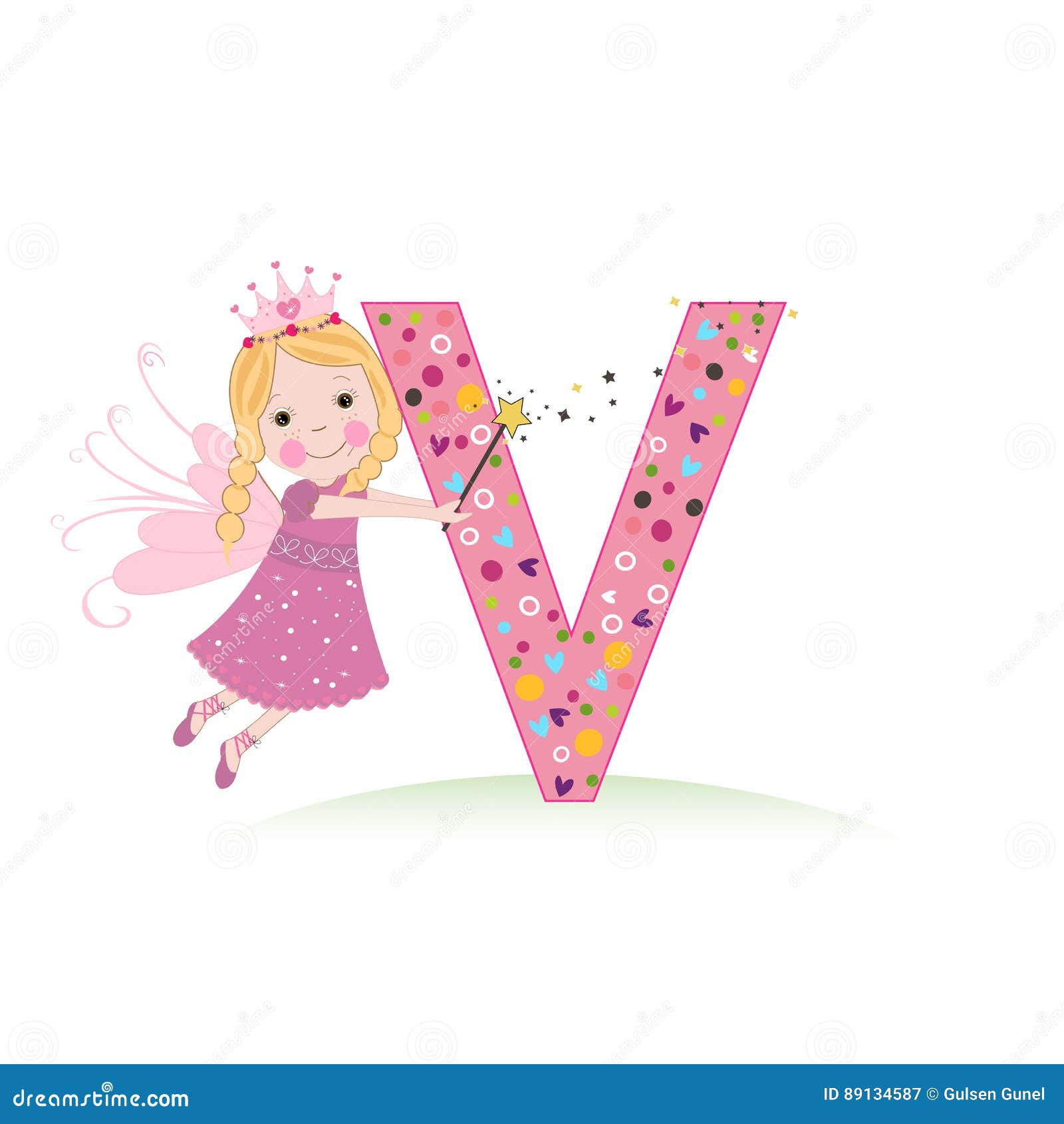 Bokstav V Med En Gullig Saga Vektor Illustrationer - Illustration av ...