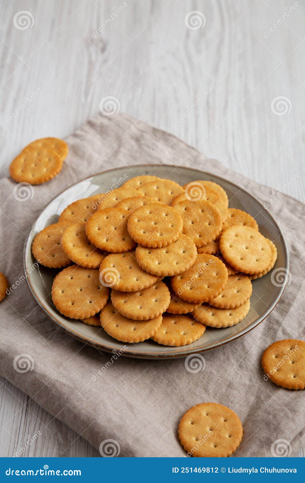 Bolachas Redondas Salgadas Numa Vista Lateral Da Placa Foto de Stock ...