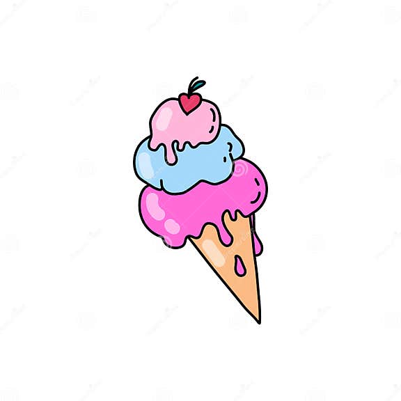 Bolas De Helado Se Derriten En Un Cono De Gofre Ilustración Del Vector