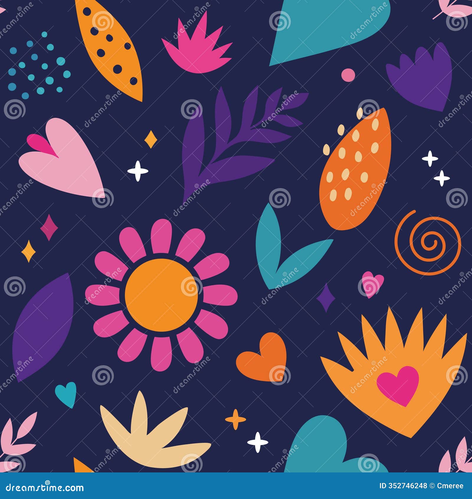 Bold Abstract Flower Elements Seamless Pattern, Background. Nature ...