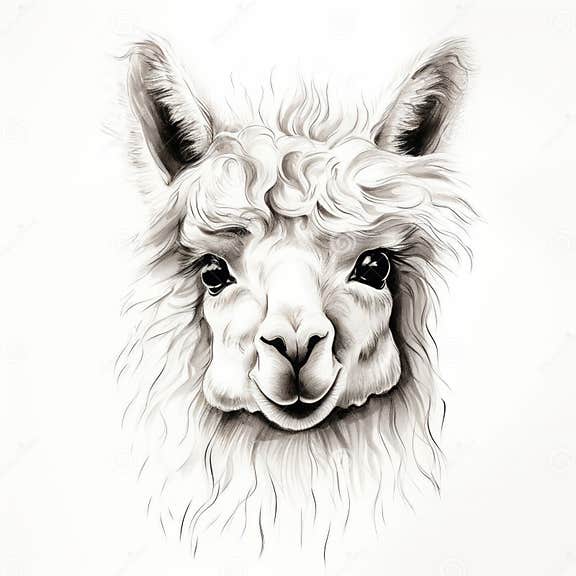 Bold Alpaca Drawing in Black Ink on White Background Tutorial Stock ...