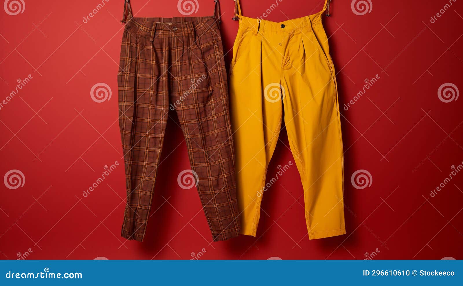 Bold and Angular Pants on Red Wall - Limited Color Range Stock ...