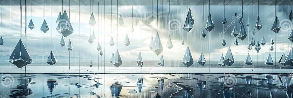 Bold Angular Raindrops Fall from the Heavens Creating a Geometric Rain ...