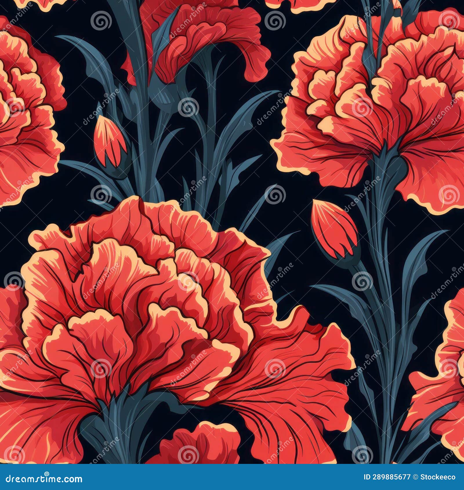 Bold and Beautiful: Red Carnation Floral Pattern Vector Illustration ...