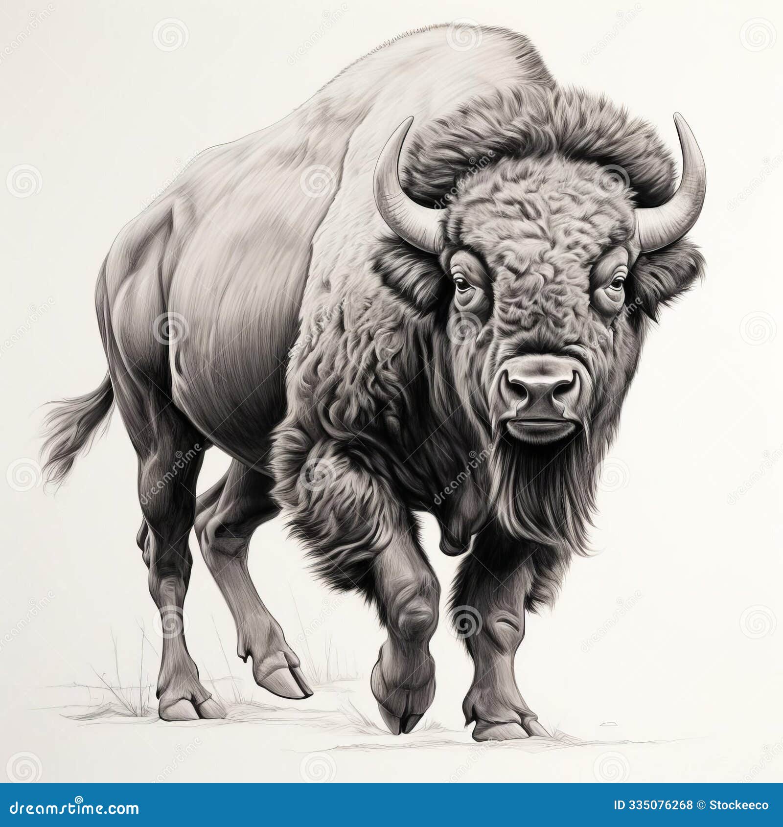 Bold Bison Drawing with Black Ink on White Background Stock ...