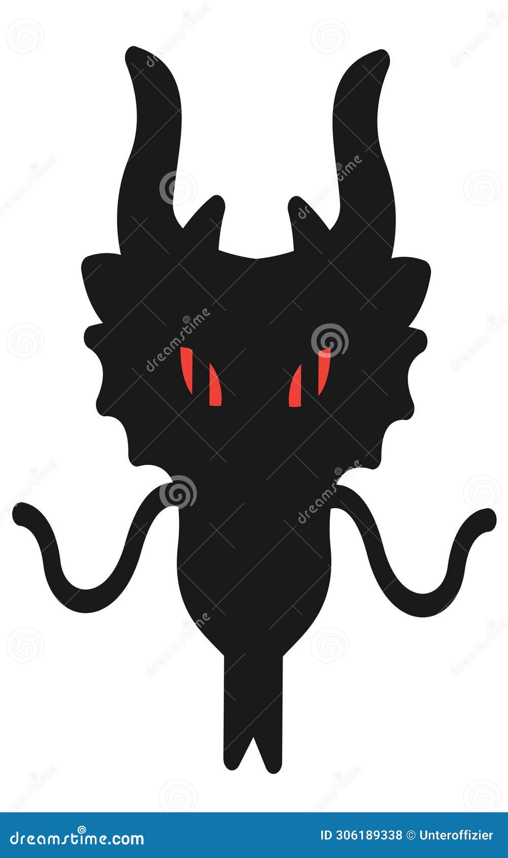 A Bold Black Demonic Beast Head with Fiery Red Eyes Against a White ...