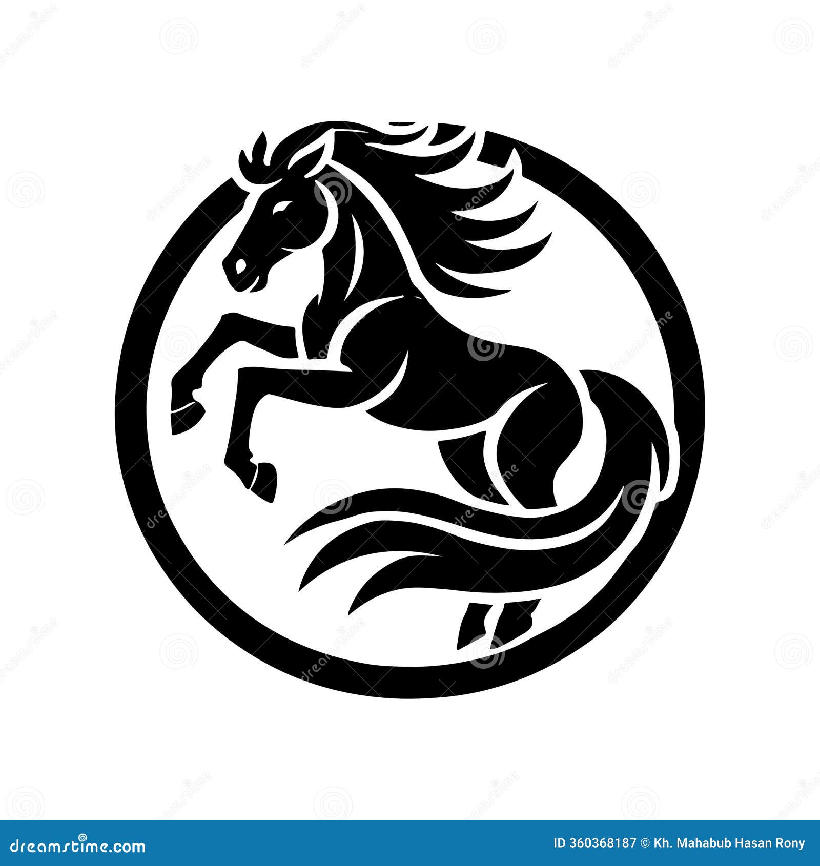 Bold Black Horse Silhouette in Circular Design Stock Vector ...