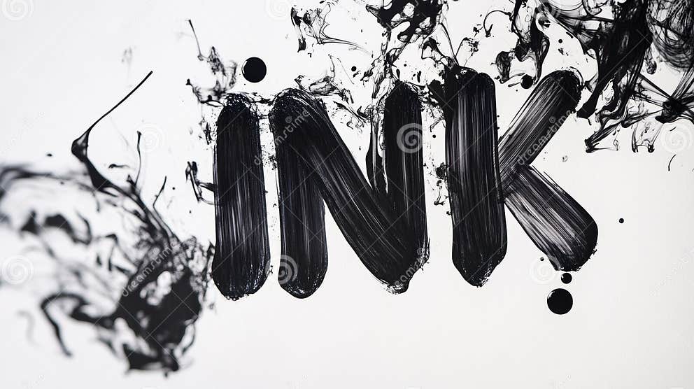 Bold Black Ink Splatter Forming the Word INK on White Background ...