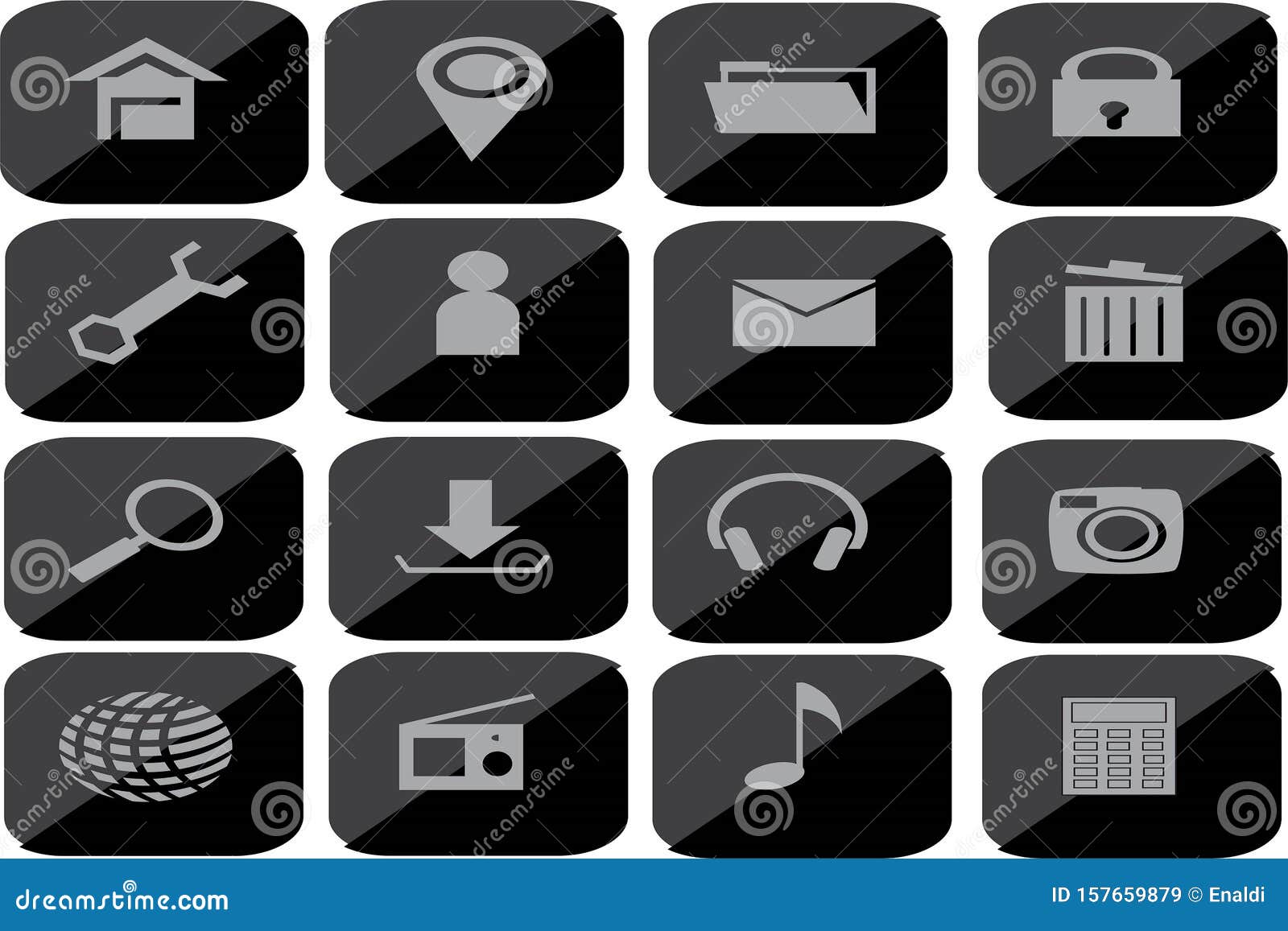 Bold and Black Web Button and Icon Set Stock Vector - Illustration of ...