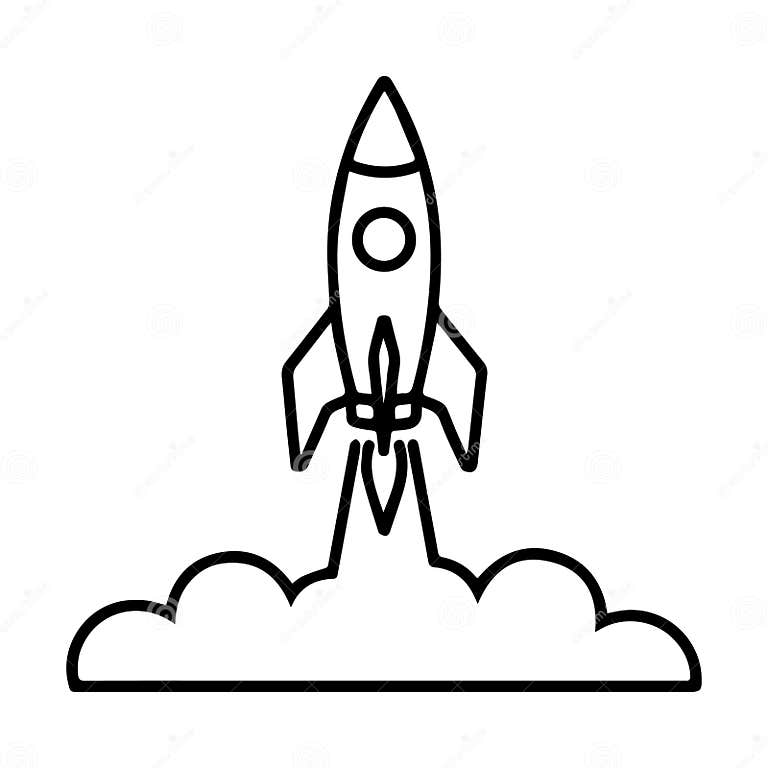 A Bold Black-and-white Vector Silhouette of a Rocket Launching into ...
