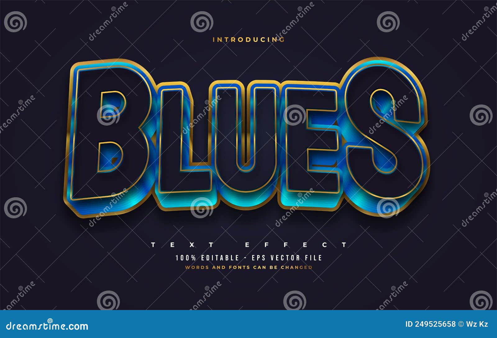 Bold Blue and Gold Text Style with 3D Embossed Effect. Editable Text ...