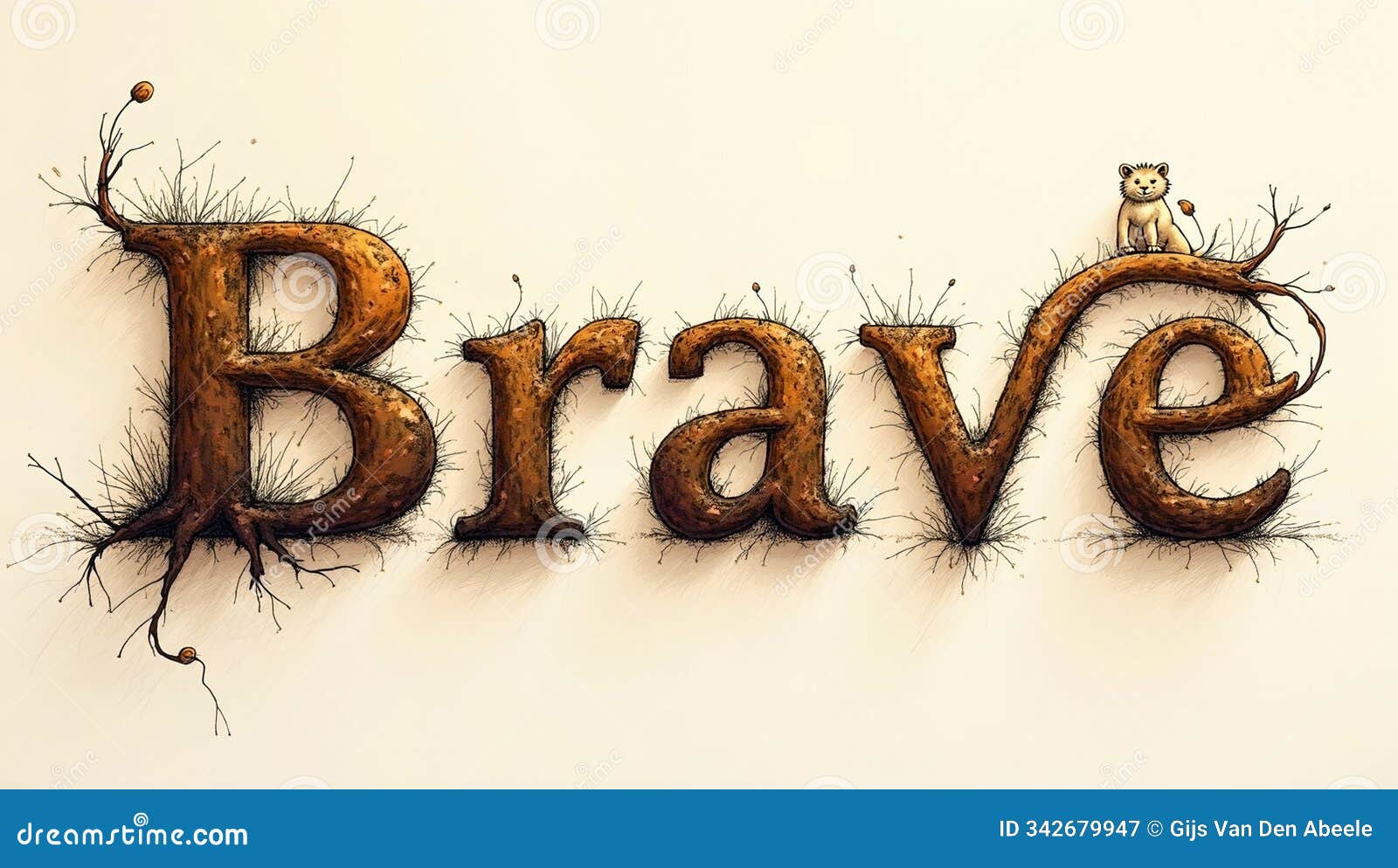 Bold BRAVE Text with Lion Sketch for Courage Stock Illustration ...