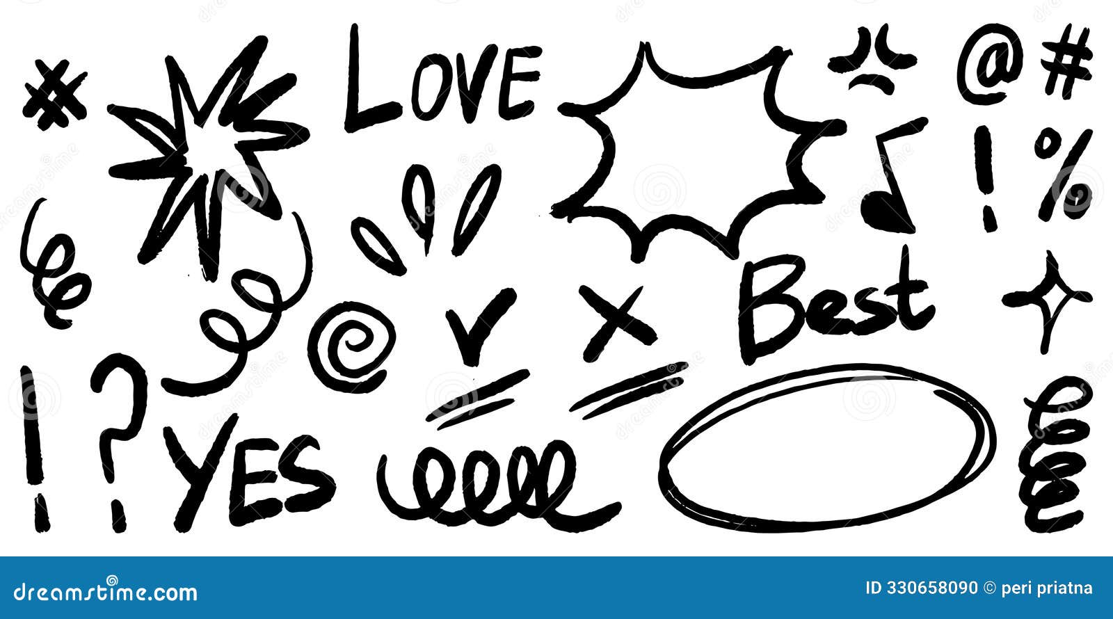 Bold Brush Hand Drawn Doodle Style Collection of Heart, Scribble, Star ...