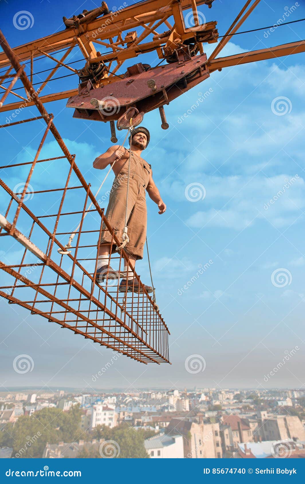 Bold Builder Standing on Construction on High. Stock Photo - Image of ...