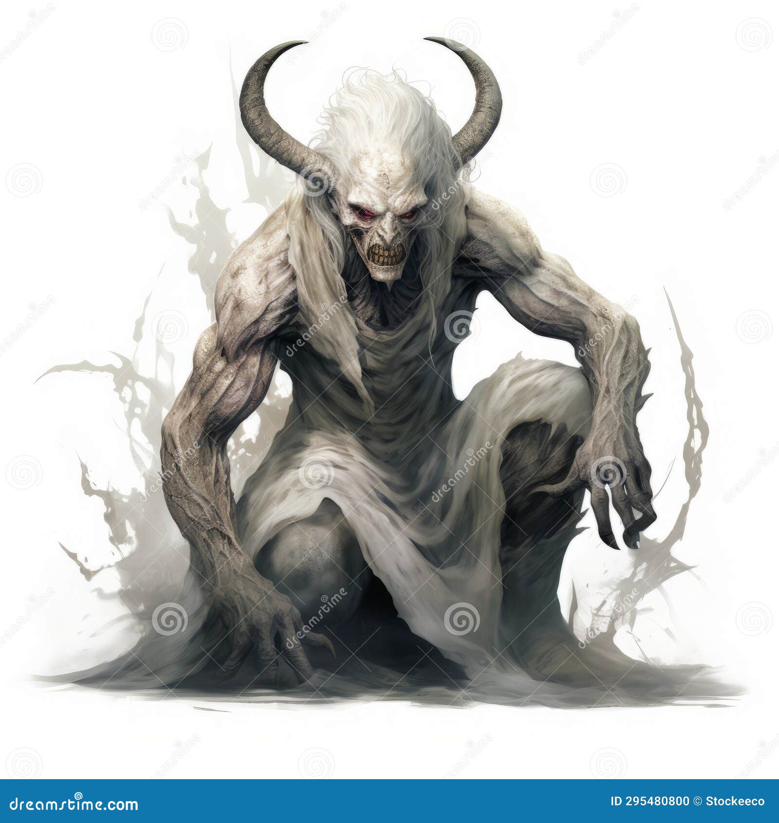 Bold Character Design: a Realistic Demon in White Linen and Horns Stock ...