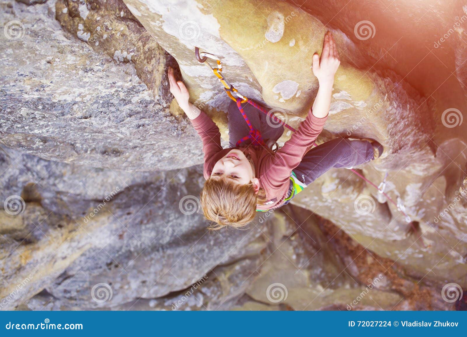 A bold child is climbing. stock photo. Image of peak - 72027224