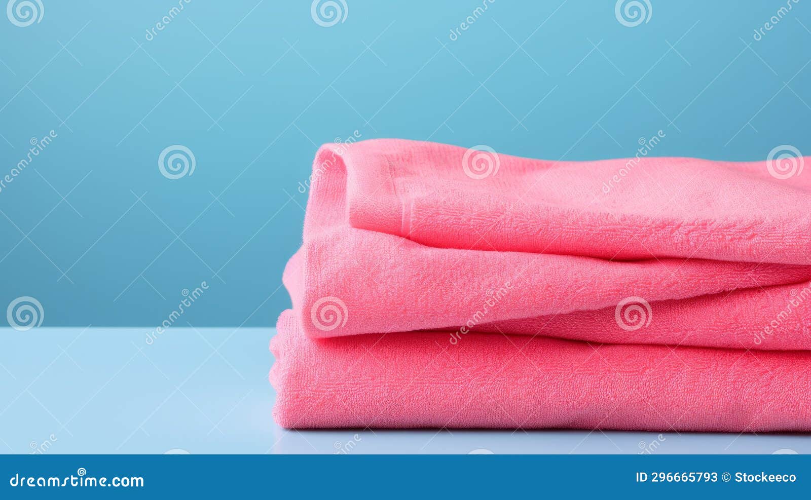Bold Chromaticity: a Stack of Pink Towels on a Blue Table Stock ...