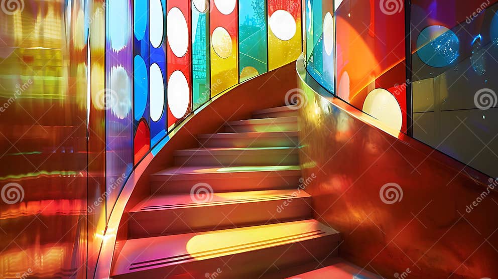 Bold Colored Staircase with Unique Light Patterns Stock Illustration ...