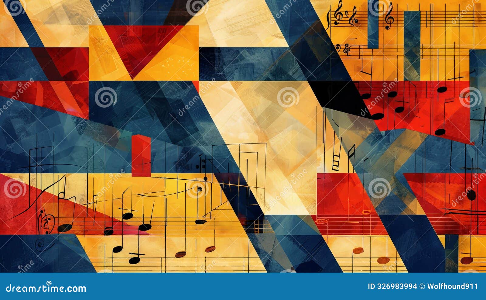 A Bold, Colorful Background with Abstract Shapes and Sheet Music Notes ...