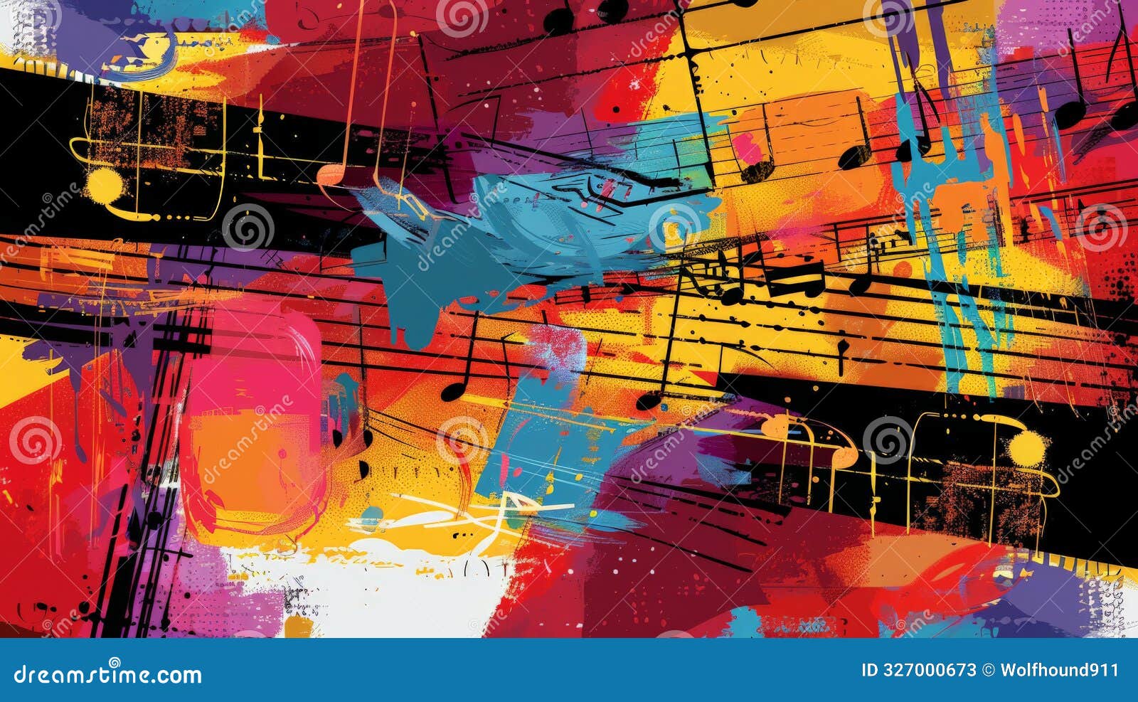 A Bold, Colorful Background with Abstract Shapes and Sheet Music Notes ...