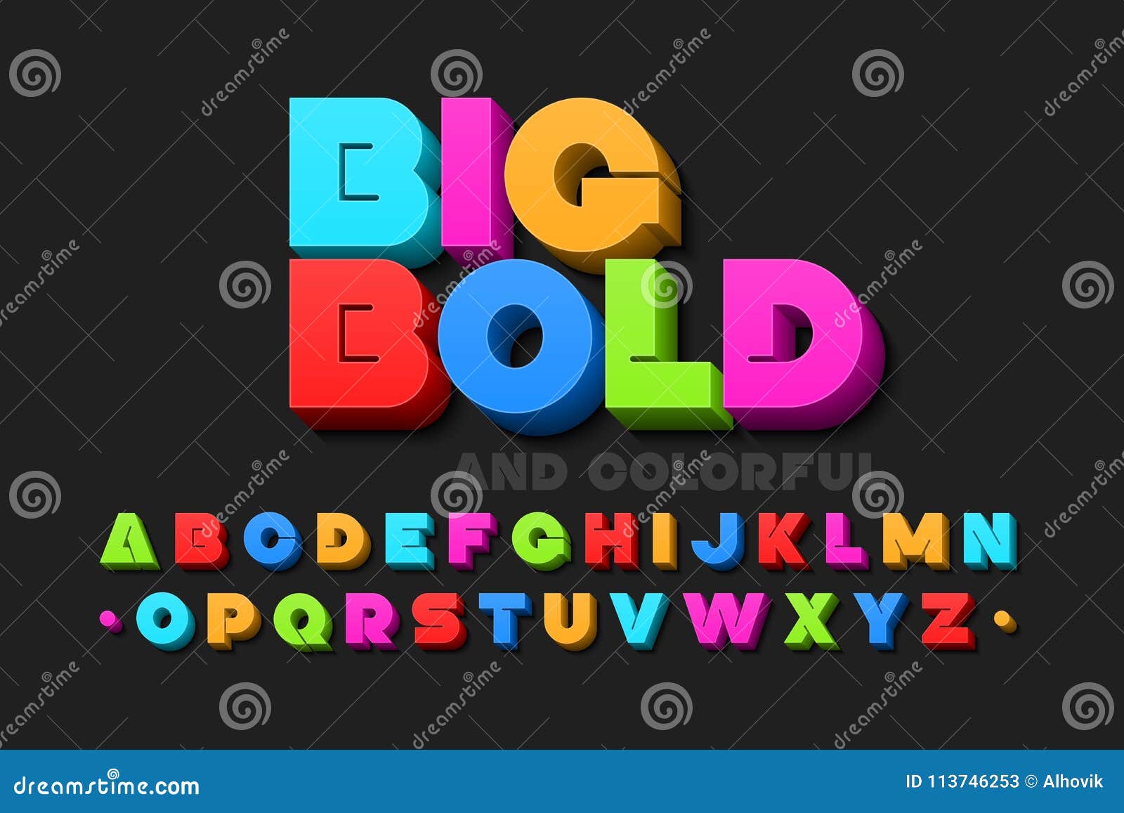 Bold colorful 3d font stock vector. Illustration of retro - 113746253