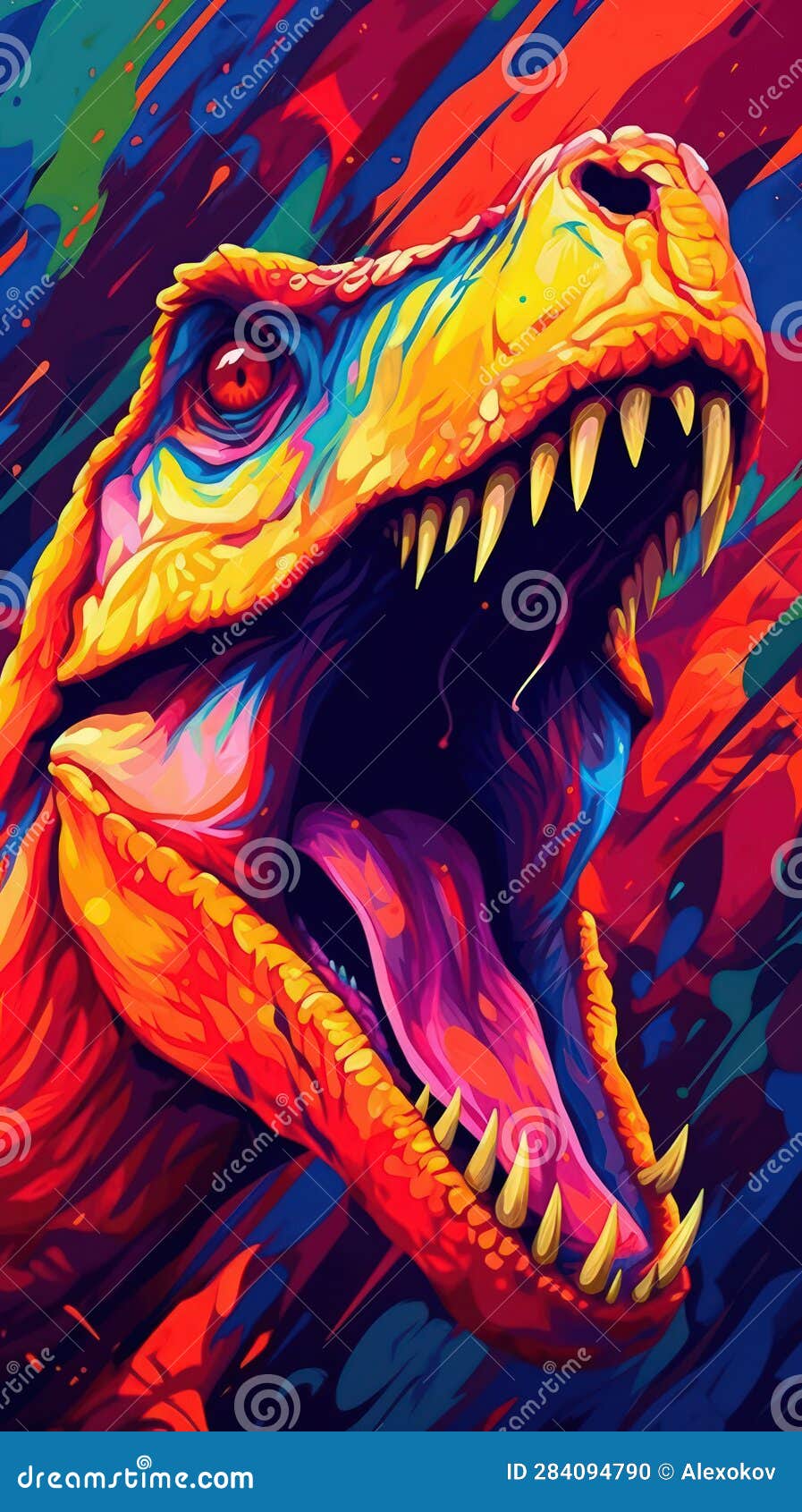 Bold And Colorful Pop Art Raptor Snarling AI Generated Stock ...