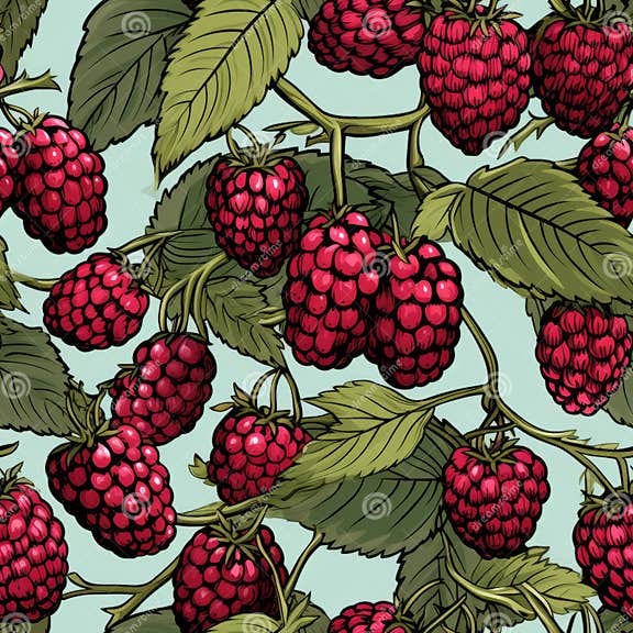 Bold and Colorful Ripe Raspberry Pattern on Blue Background Stock ...