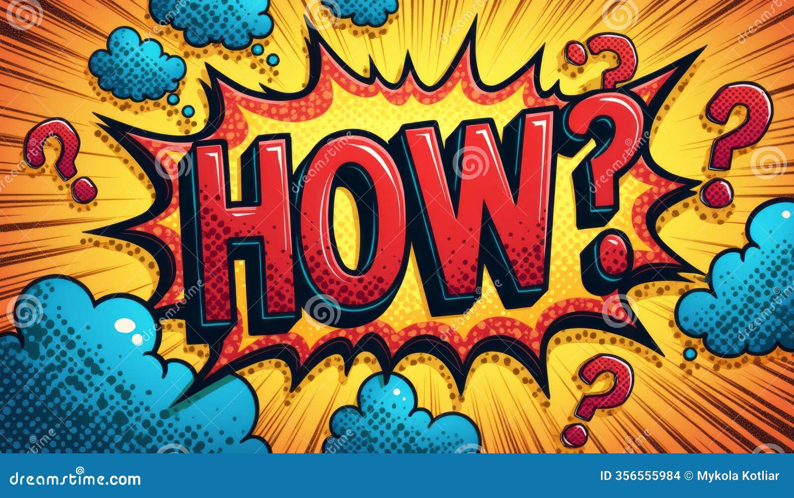 Bold Comic-style Explosion with the Word HOW Surrounded by Colorful ...