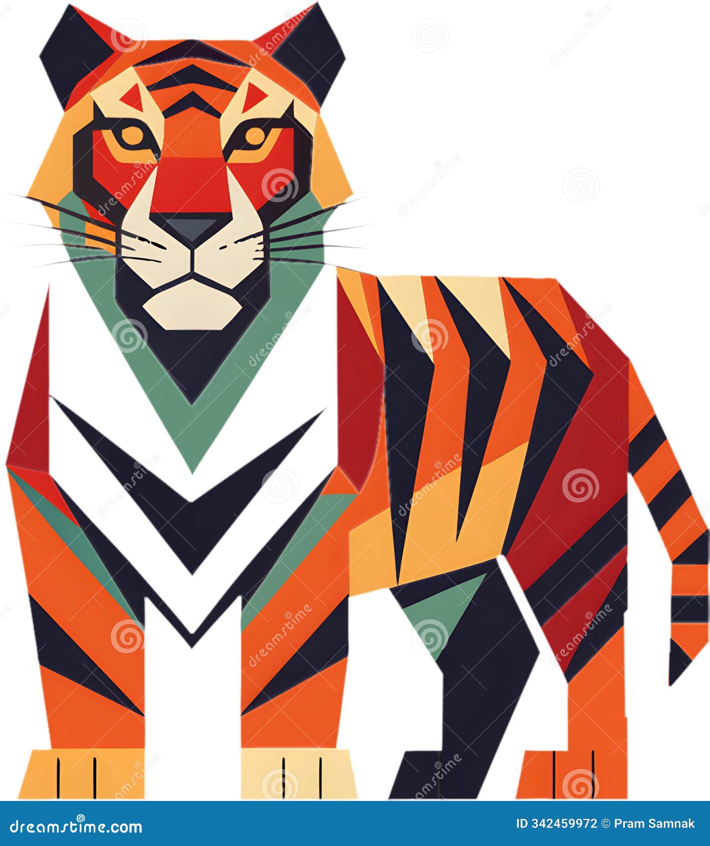 Bold Cubism Tiger Clipart with Angular Shapes. Stock Illustration ...