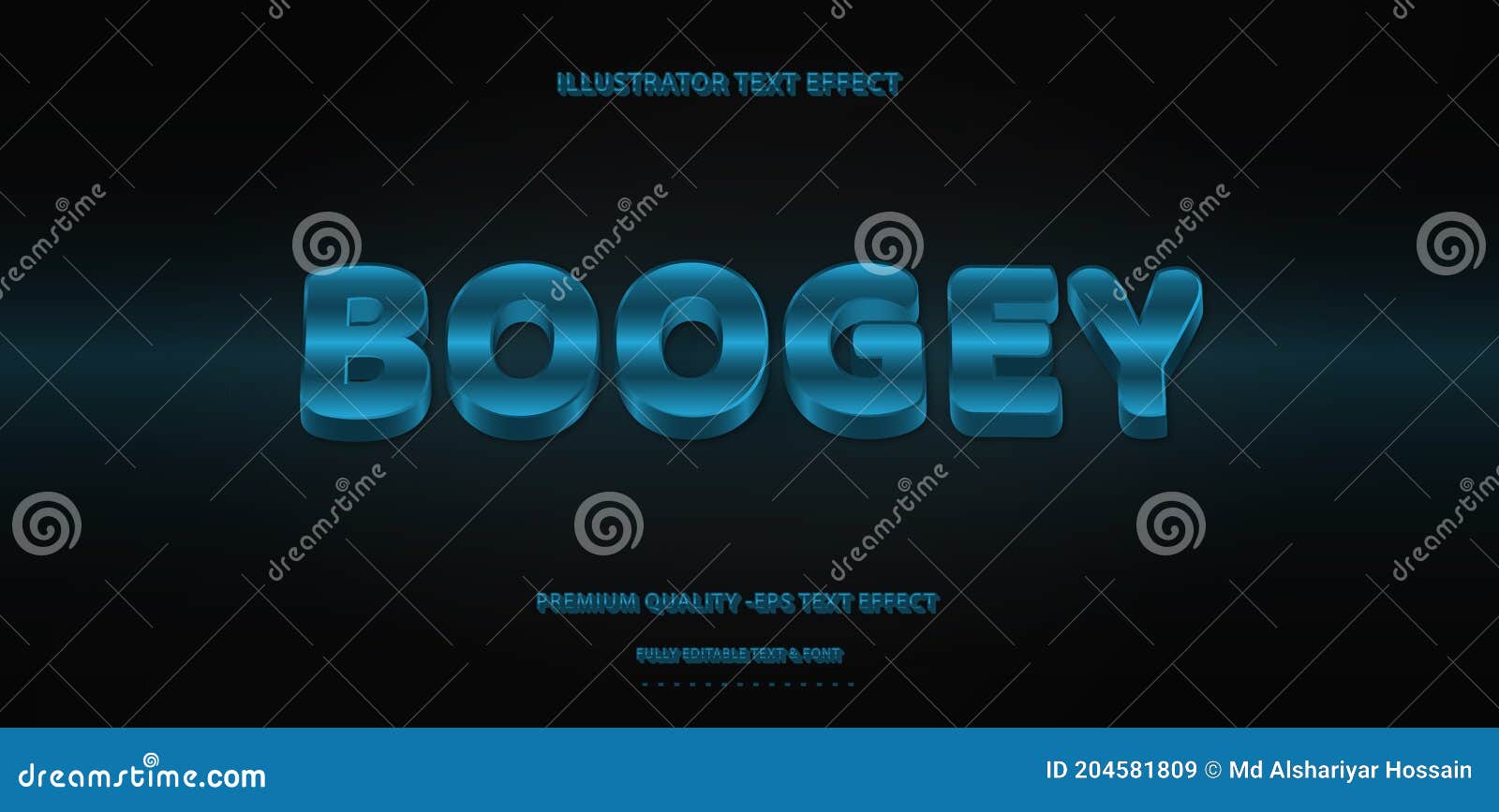 Bold 3D Boogie Text Style with Curious Blue Accent Stock Vector ...