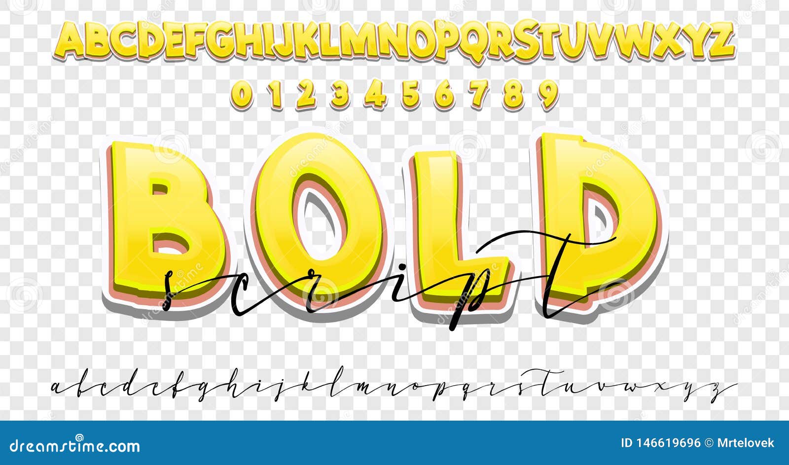 Bold 3d and Handwriting Font Set, Modern Calligraphy Style Stock ...
