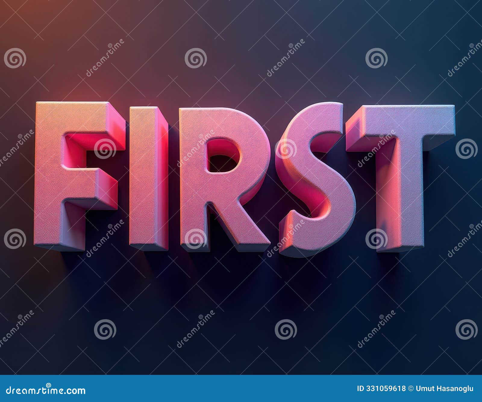 Bold 3D Text Rendering of the Word FIRST with Dramatic Lighting. Stock ...