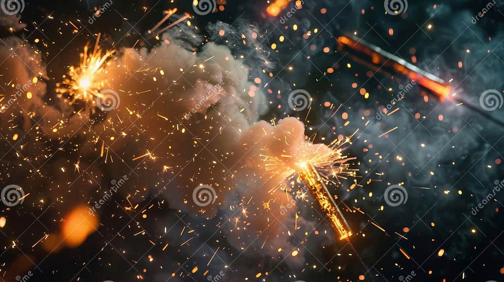 A Bold and Dynamic Background of Firecrackers Exploding Against a Black ...