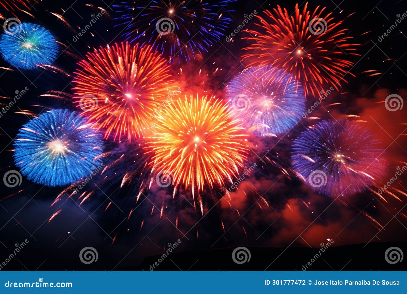 Bold and Dynamic Fireworks Display with Sharp Stock Illustration ...