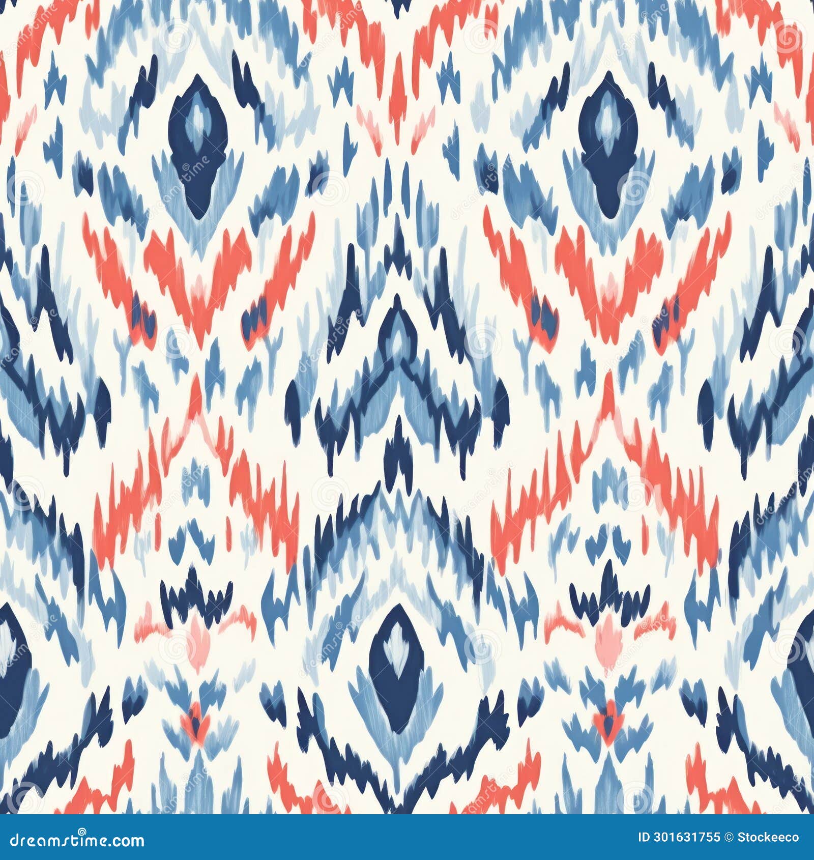 Bold and Dynamic Tribal Fabric Pattern in Blue and Red Stock ...