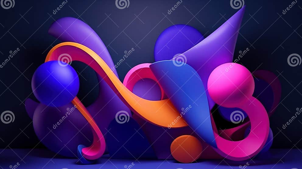 Bold Expressive Abstract Artwork with Interlocking Shapes 3d Rendering ...