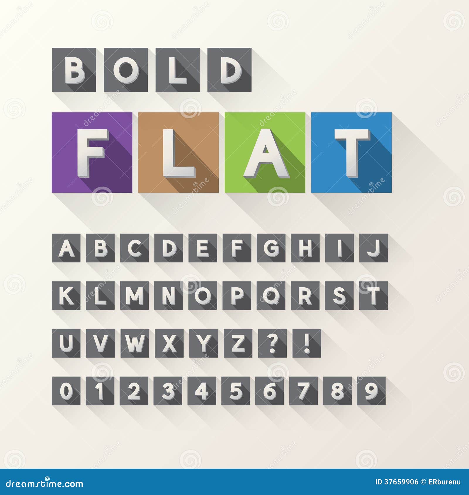 Bold Flat Font And Numbers In Square Vector Illustration ...