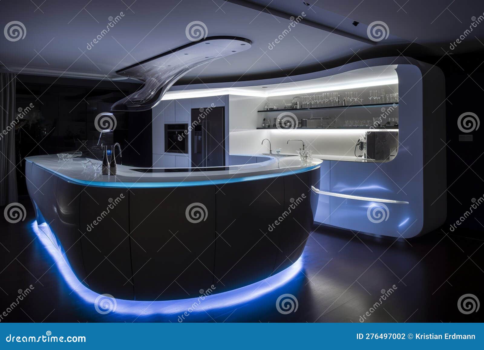 Bold Futuristic Kitchen with LED Lighting and Visionary Design Stock ...