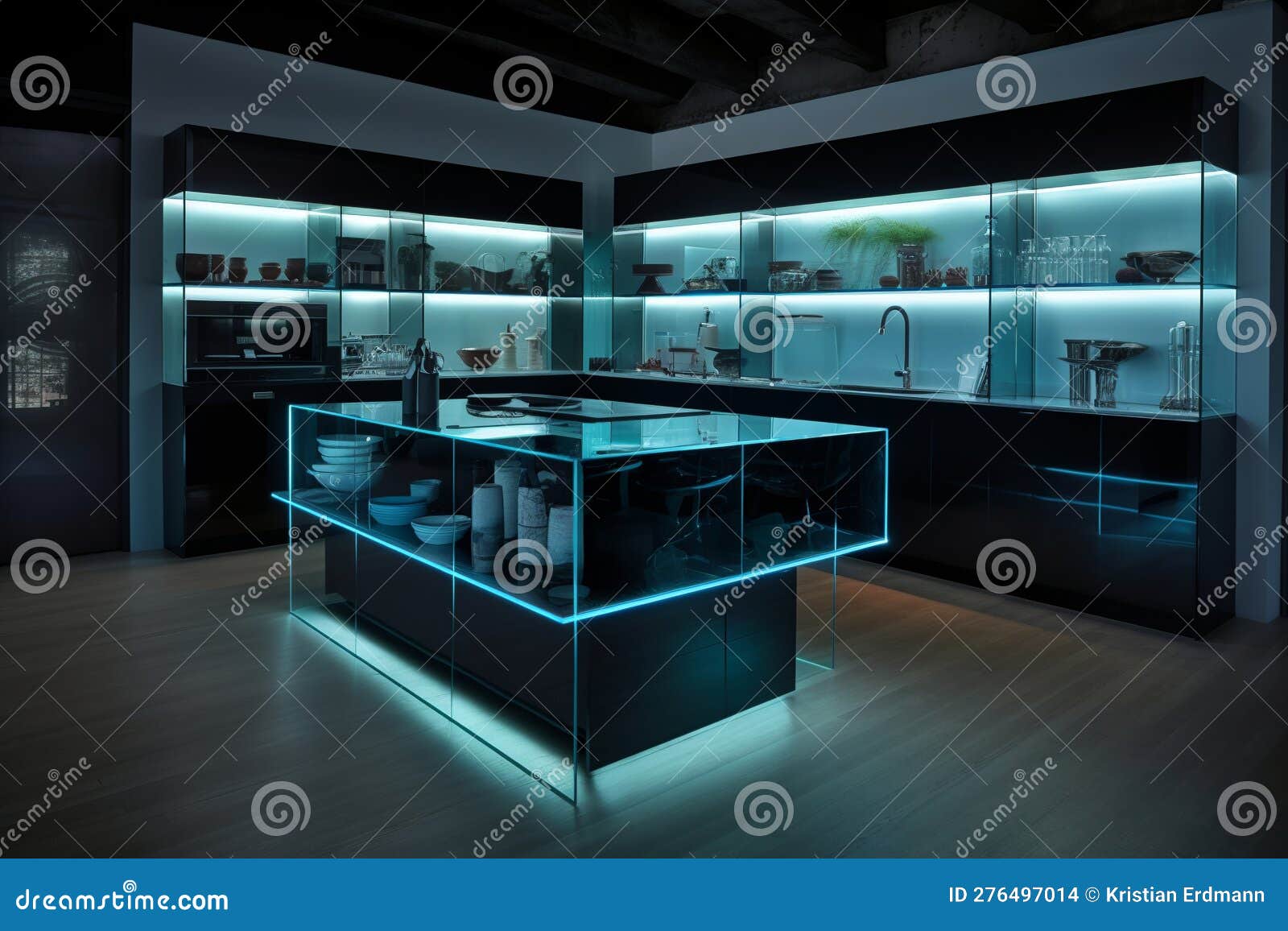 Bold Futuristic Kitchen with LED Lighting and Visionary Design Stock ...